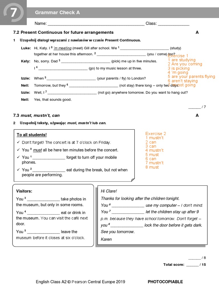 EC - A2 - Tests - Grammar Check 7A | PDF