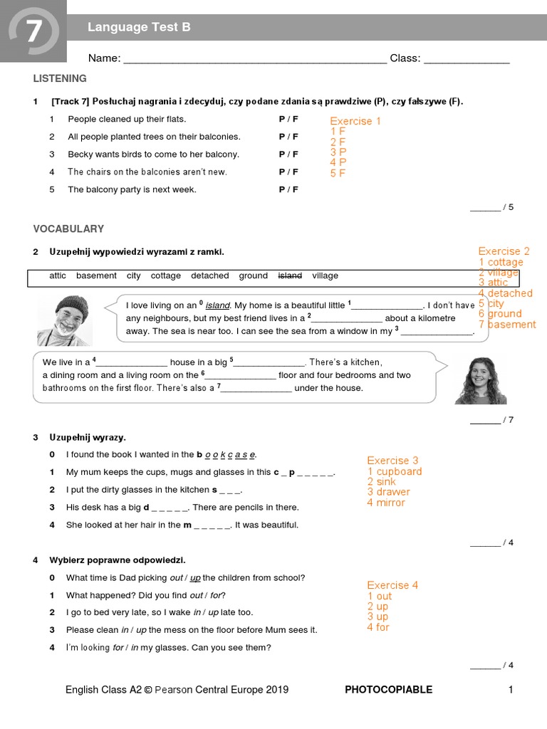 EC - A2 - Tests - Language Test 7B | PDF | Room