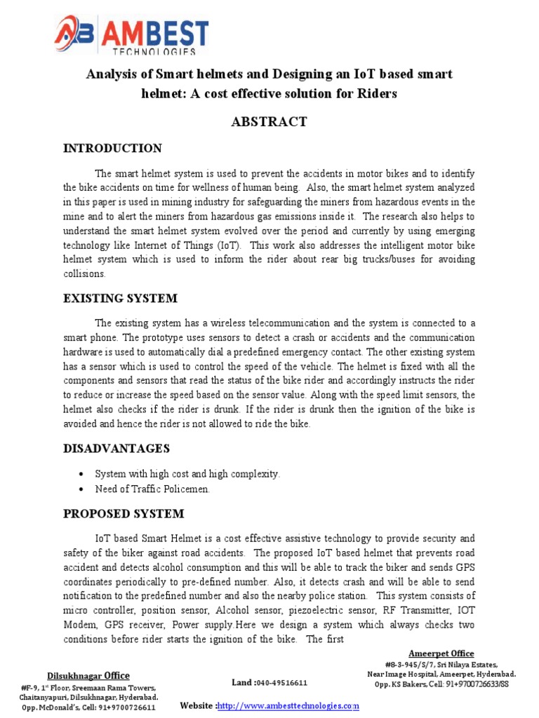 1 Analysis of Smart Helmets and Designing An IoT Based Smart Helmet A Cost Effective Solution ...