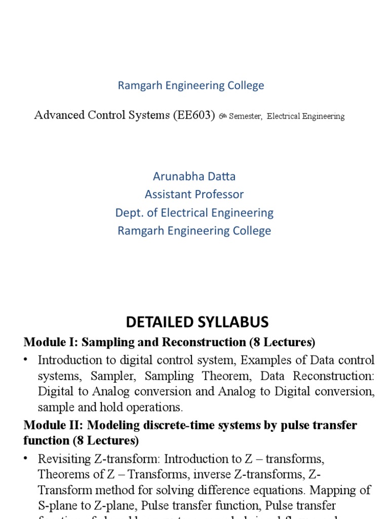 EE603 Advanced Control Systems Syllabus | PDF | Discrete Time And ...