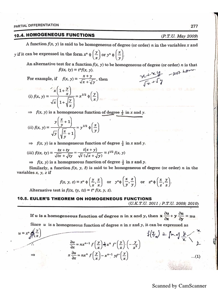 Euler's Theorem For Homogeneous Functions | PDF
