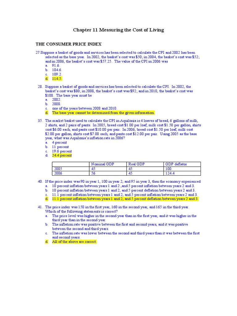 Calculative Questions - Chapter 11 Measuring The Cost of Living | PDF ...