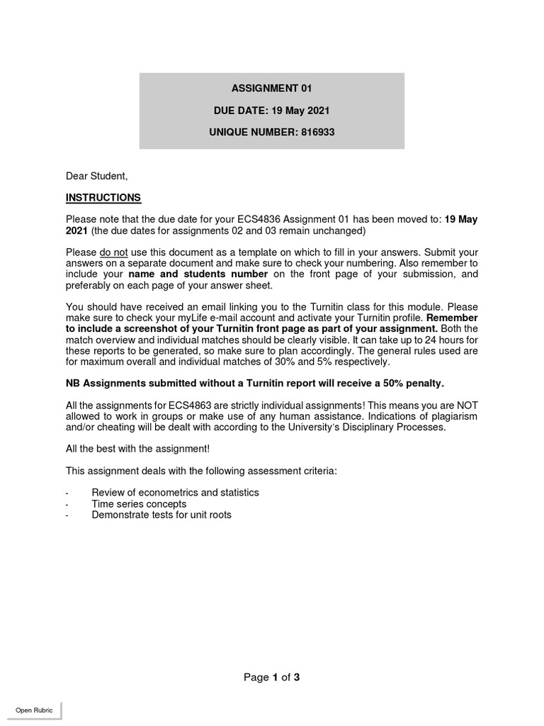 ECS4863 Assignment 01 Guidelines | PDF