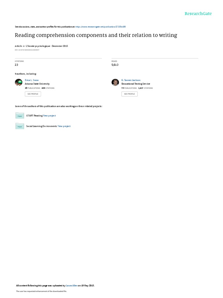 Reading Comprehension Components and Their Relation To Writing | PDF ...