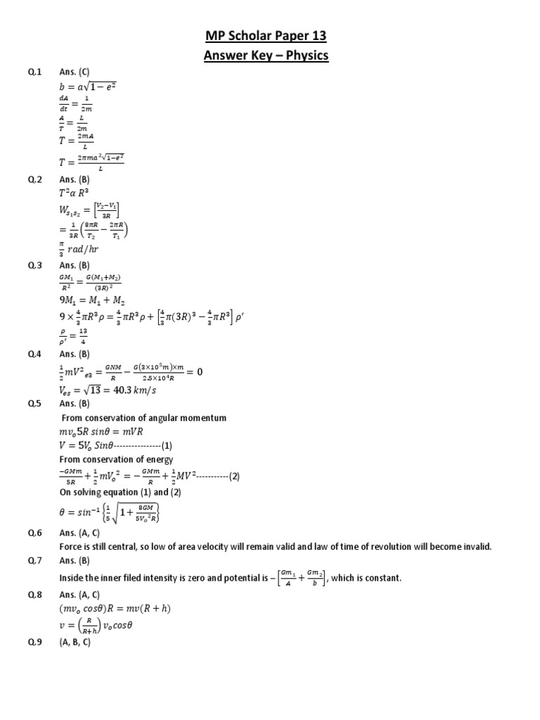 Scholar Paper 13 Answer Key | PDF