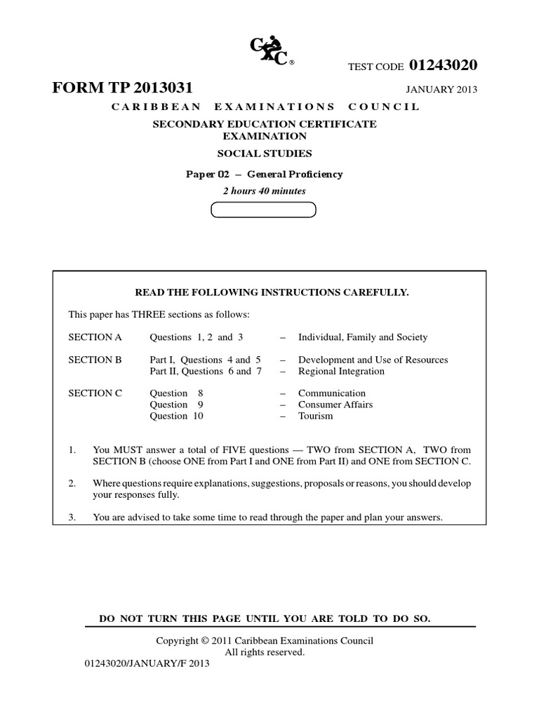 CSEC Social Studies January 2013 P2 | PDF | Food Security | Agriculture