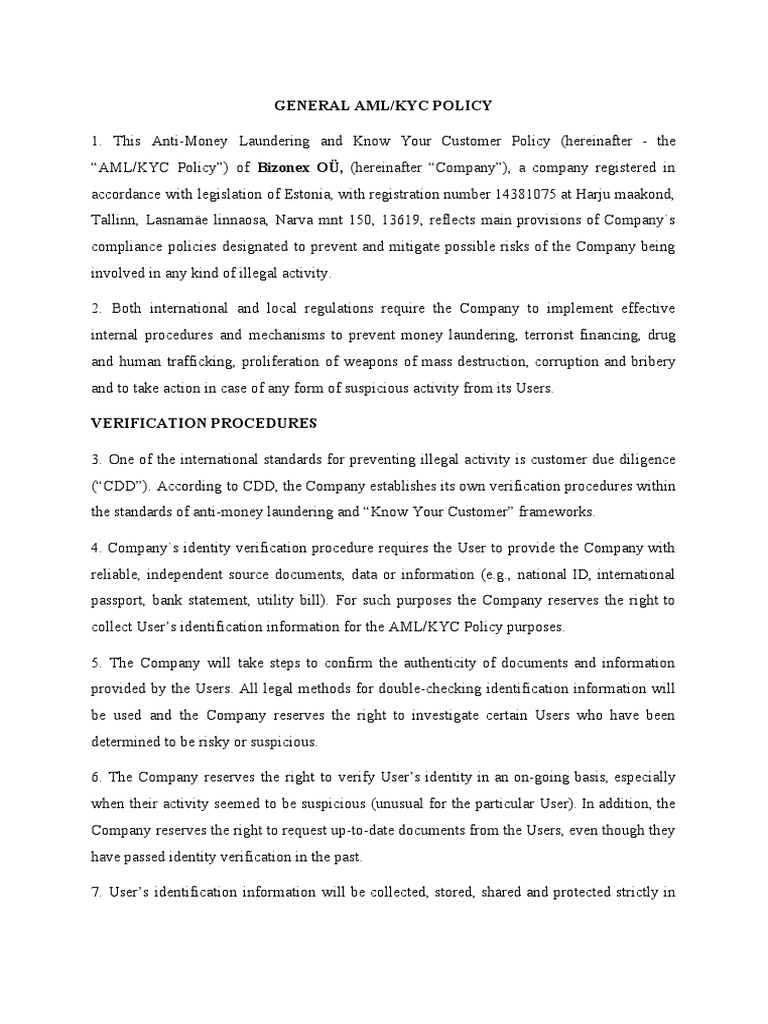 Kyc Aml Policy | PDF | Money Laundering | Regulatory Compliance