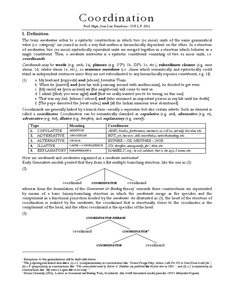 Coordination: 1. Definition | PDF | Clause | Sentence (Linguistics)