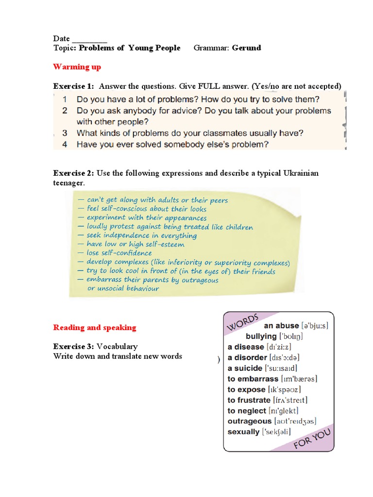 Warming Up: Exercise 1: Answer The Questions. Give FULL Answer. (Yes/no ...