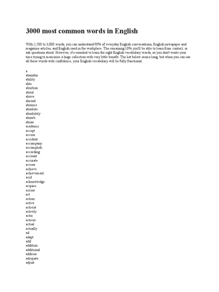 3000 Most Common Words in English | PDF