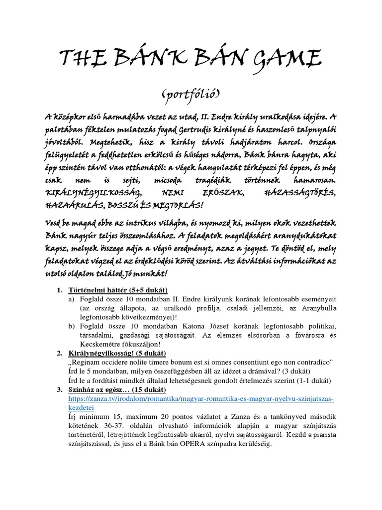 The Bánk Bán Game | PDF