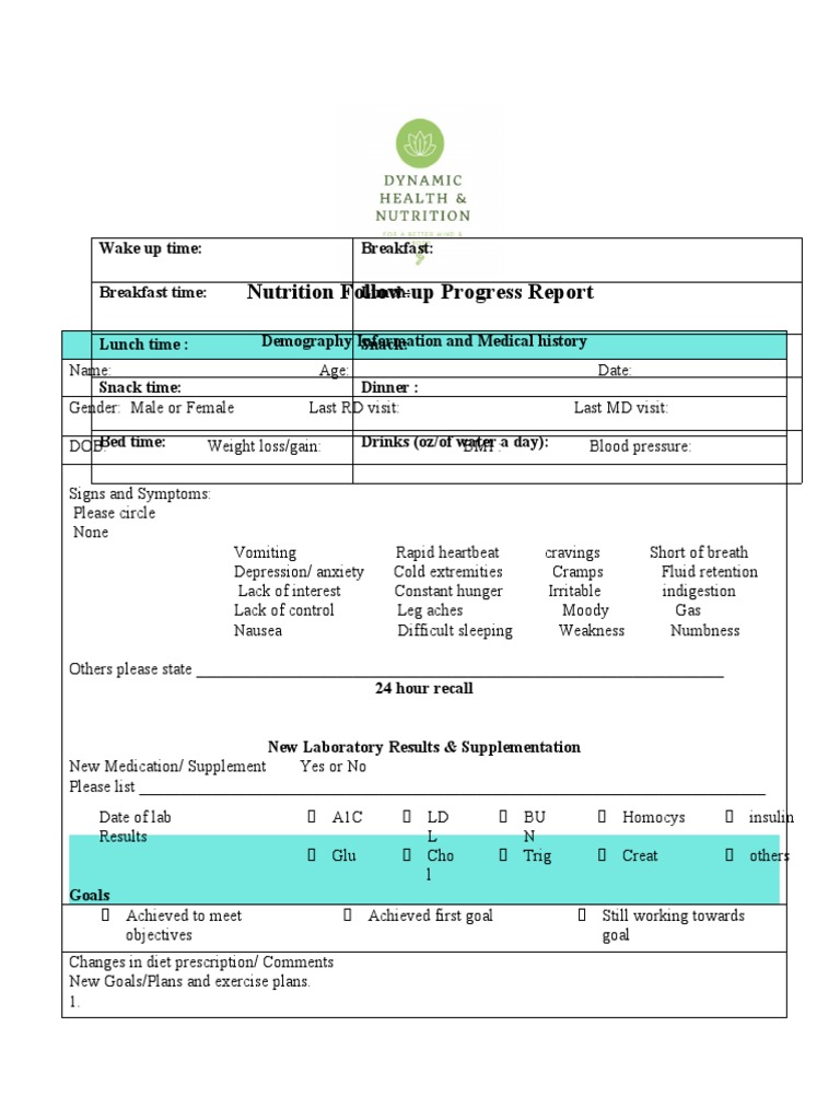 Nutrition Follow-Up Progress Report | PDF | Physiology | Human Diseases ...