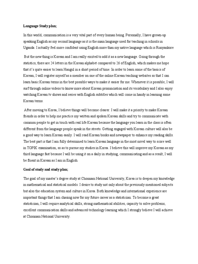Language Study Plan | PDF | Korean Language | English Language