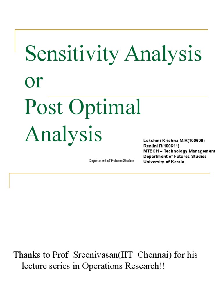 Sensitivity Analysis or Post Optimal Analysis | PDF | Mathematical Optimization | Sensitivity ...