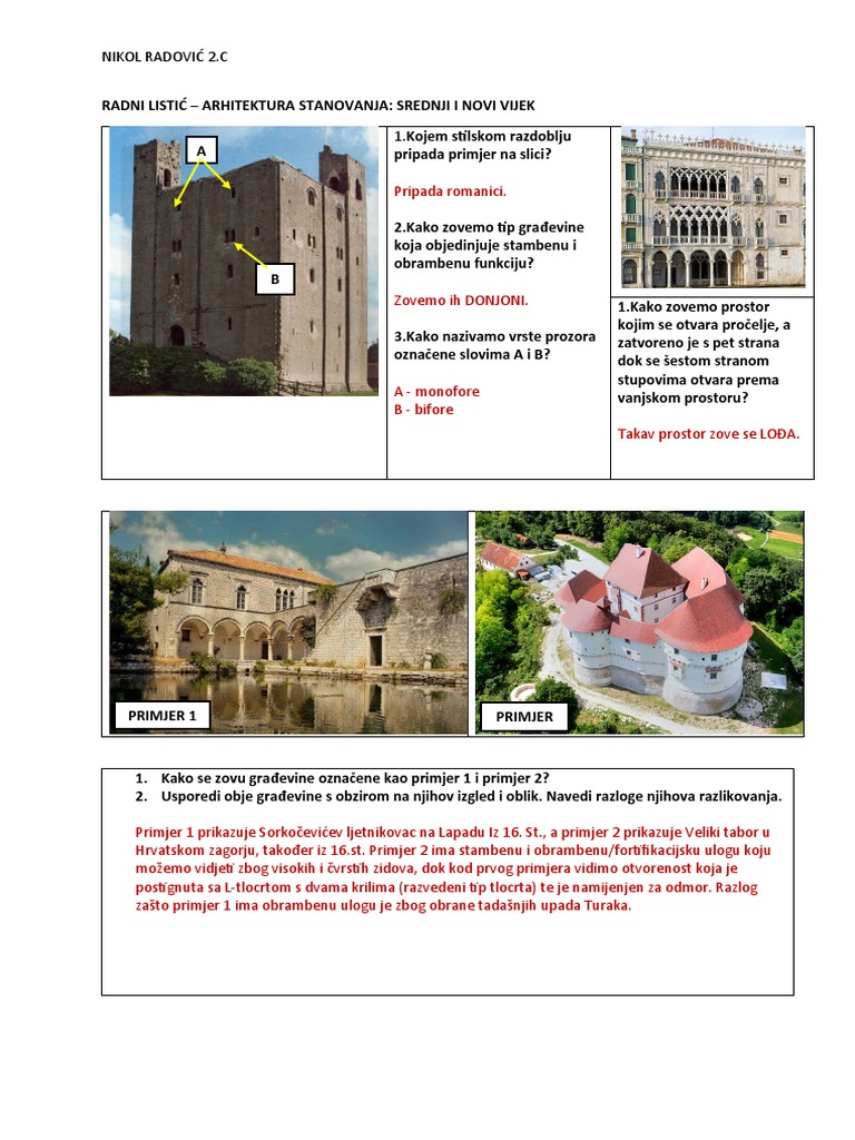 Radni Listić - Arhitektura Stanovanja - Srednji I Novi Vijek | PDF