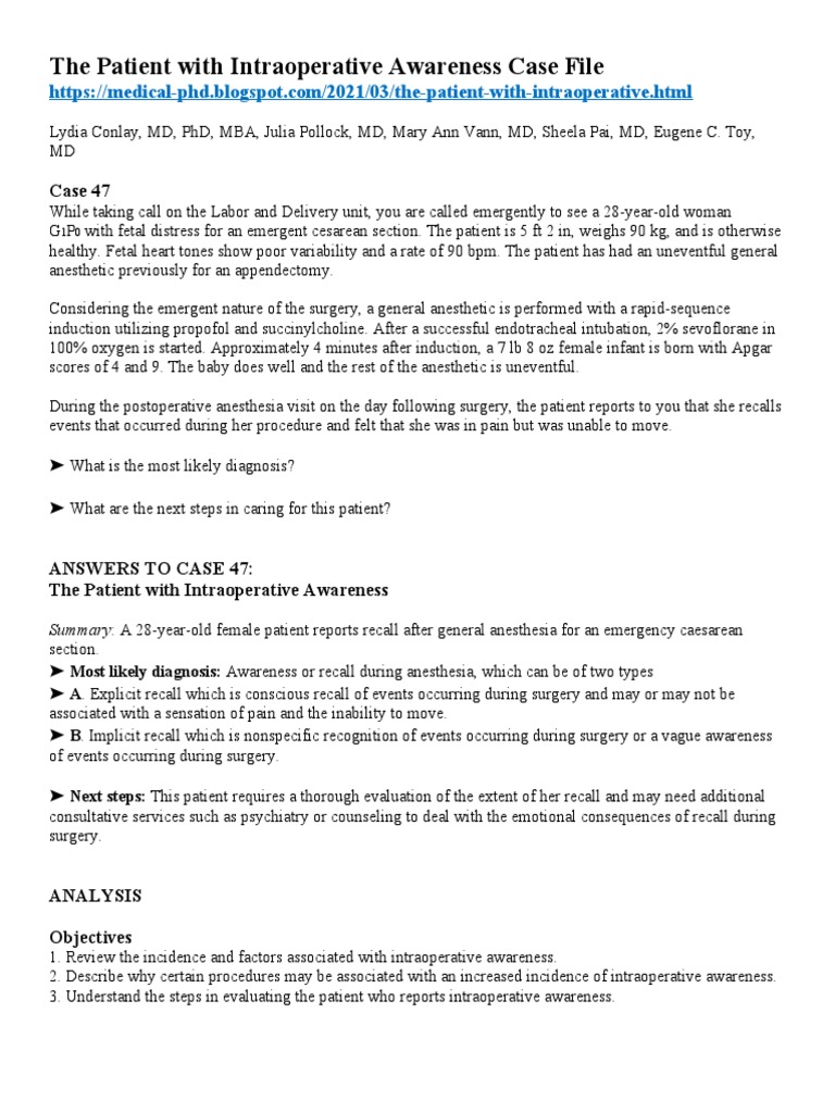 The Patient With Intraoperative Awareness Case File | PDF | Anesthesia ...