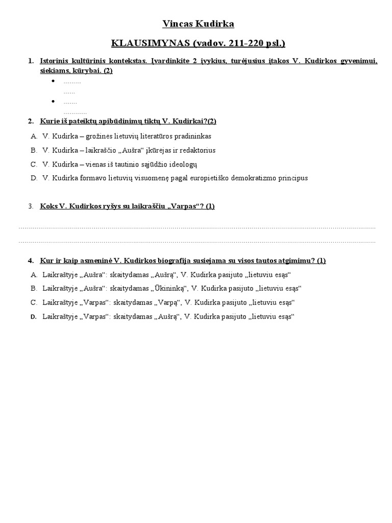 KUDIRKA - Klausimynas | PDF