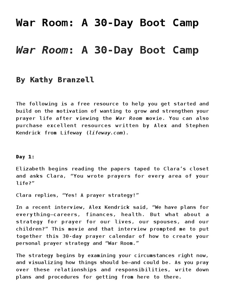 War Room: A 30-Day Boot Camp | PDF | Grace In Christianity | Prayer