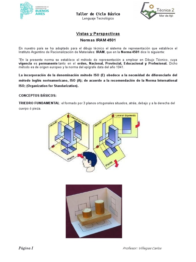 Vista y Perspectiva Norma IRAM 4501 | PDF | Dibujo técnico | Enseñanza de matemática