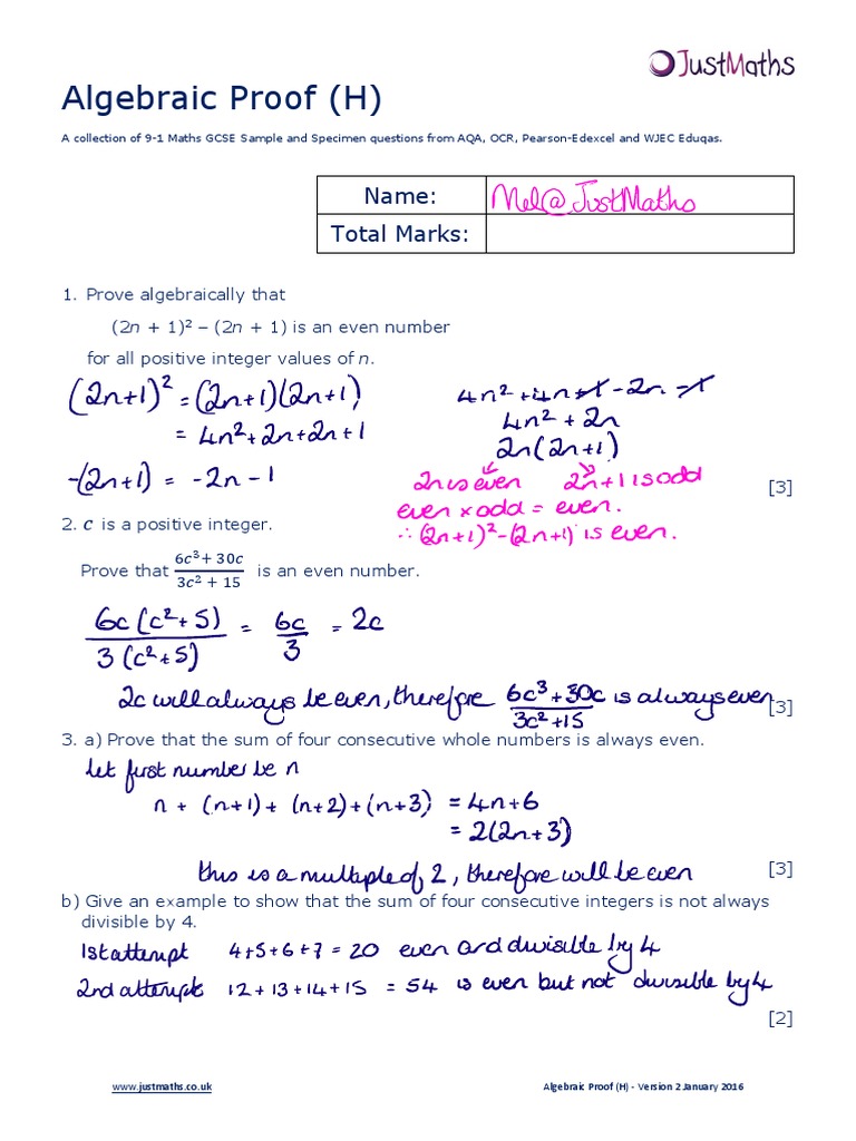 Algebraic Proof JustMaths Answers | PDF | Integer | Numbers