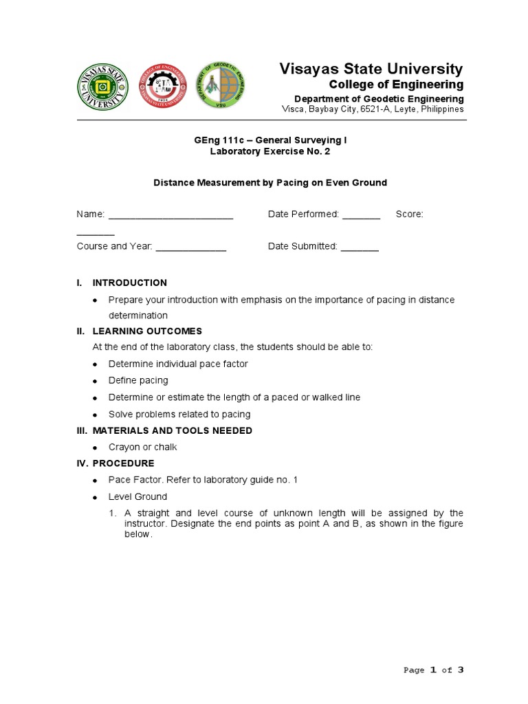 EXERCISE 02 Distance Measurement by Pacing With Determination of Pace ...