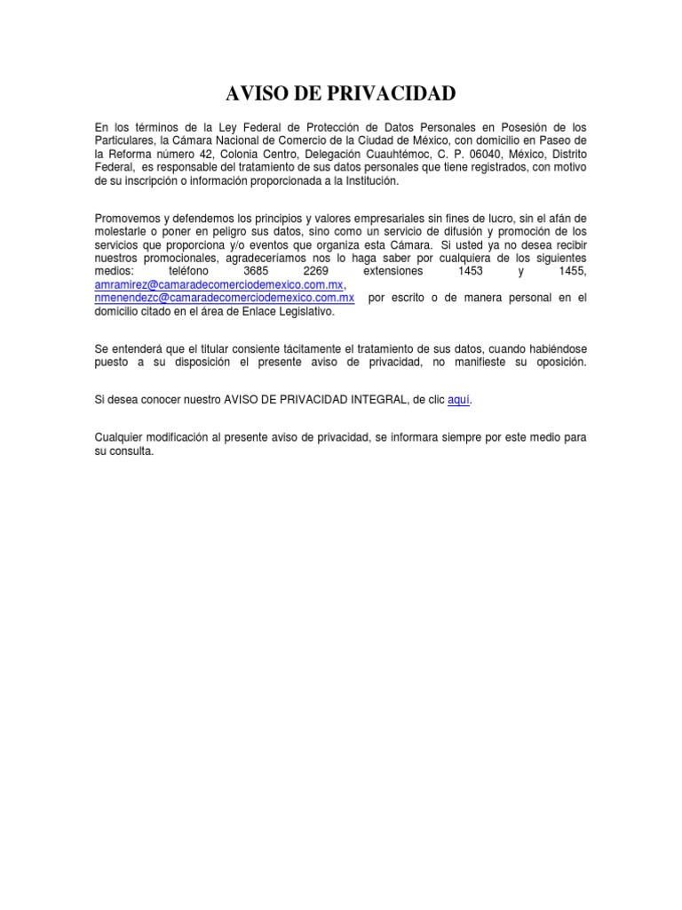 Ejemplo de Aviso de Privacidad | PDF