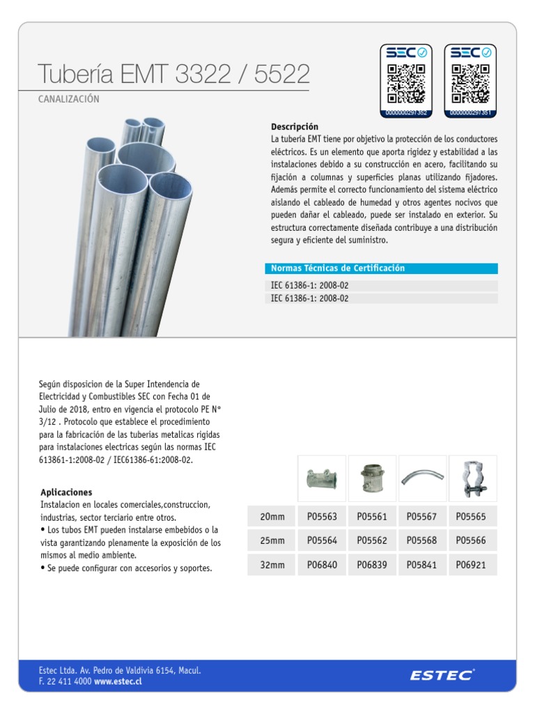 Fichas Tuberia Emt v3 | PDF | Ingeniería de Edificación | Naturaleza
