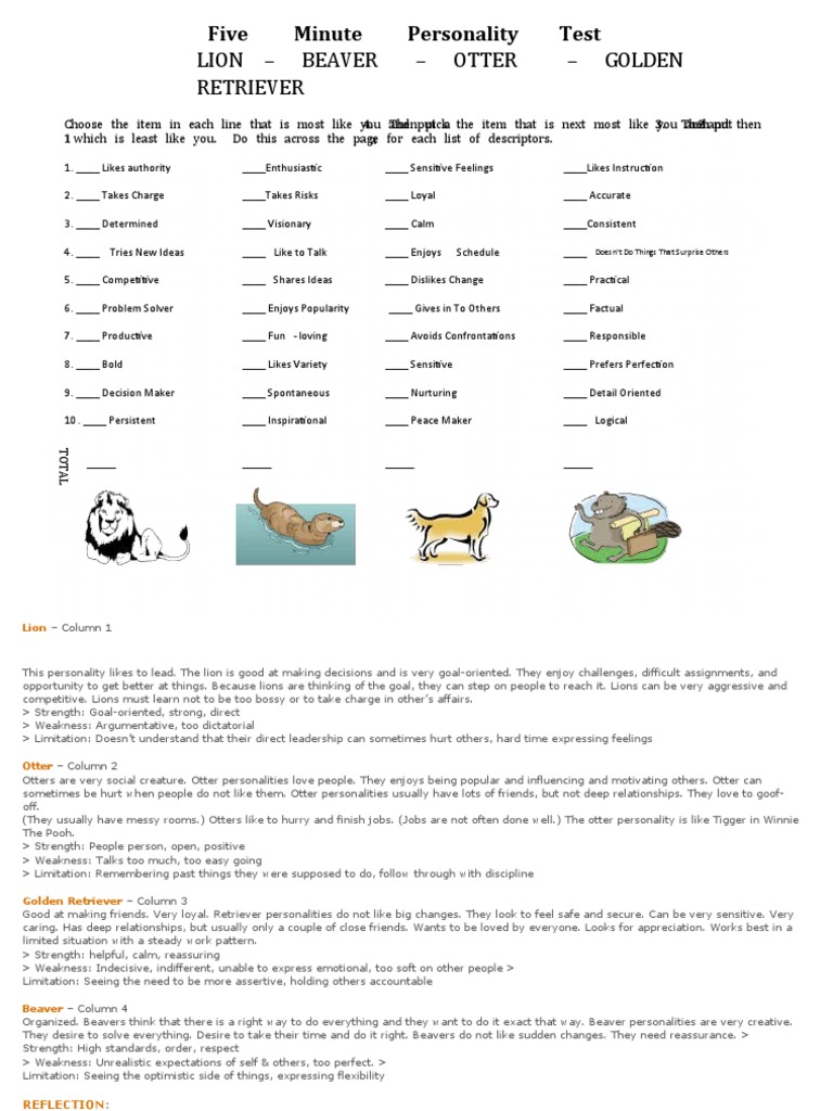 Lion - Beaver - Otter - Golden Retriever: Five Minute Personality Test ...