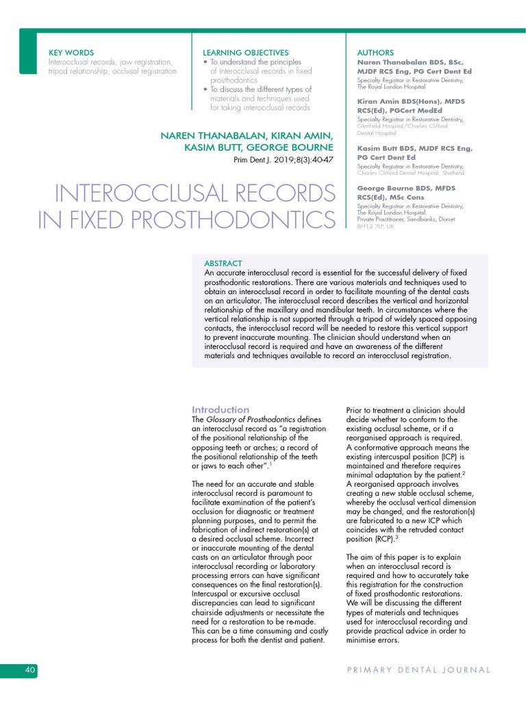 Interocclusal Records | PDF | Mouth | Dentistry Branches