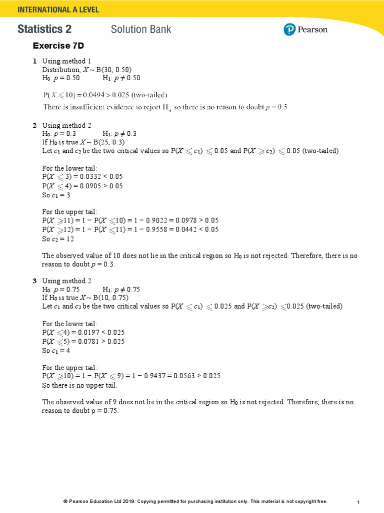S2 Exercise 7D | PDF | Statistical Theory | Statistics
