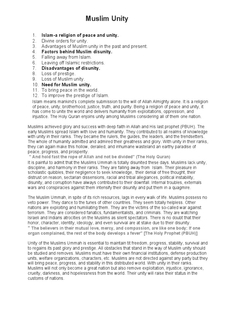 Muslim Unity: Islam-A Religion of Peace and Unity | PDF | Religious ...