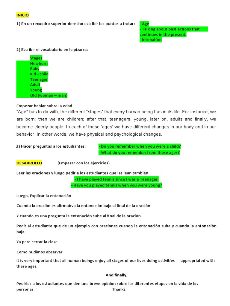 Esquema Lesson Plan #2 Demo Clase | PDF