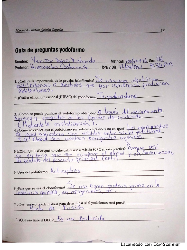 Guia de Preguntas Yodoformo | PDF