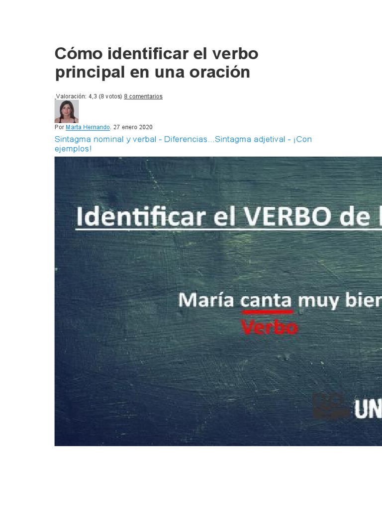 Cómo identificar el verbo principal | PDF | Verbo | Oración (Lingüística)