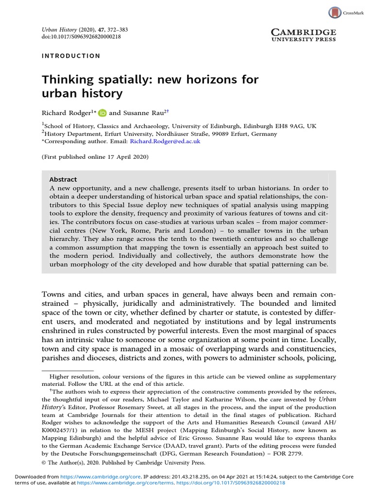 Thinking Spatially: New Horizons For Urban History | PDF | Geographic ...