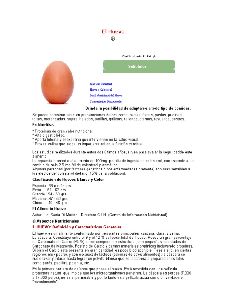 El Huevo | PDF | Huevo como alimento | Yema de huevo