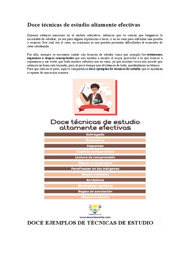 Doce Técnicas de Estudio Altamente Efectivas | PDF | Conceptos psicologicos | Sicología