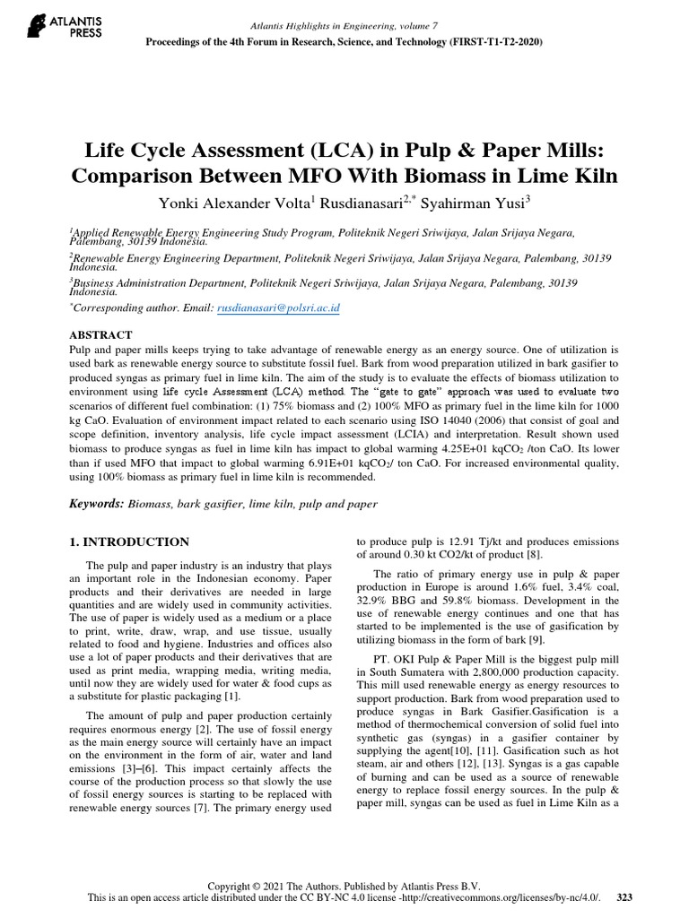 Life Cycle Assessment (LCA) in Pulp & Paper Mills: Comparison Between ...