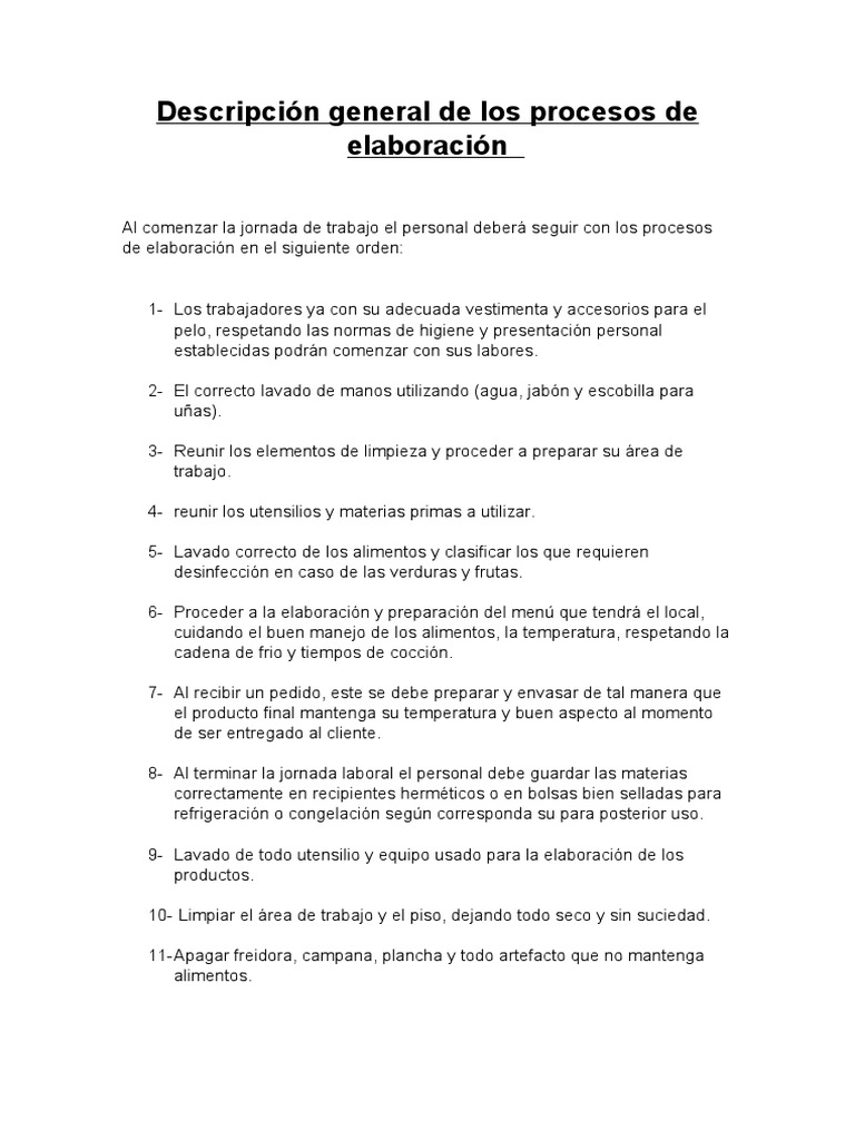 Descripción General de Los Procesos de Elaboración | PDF