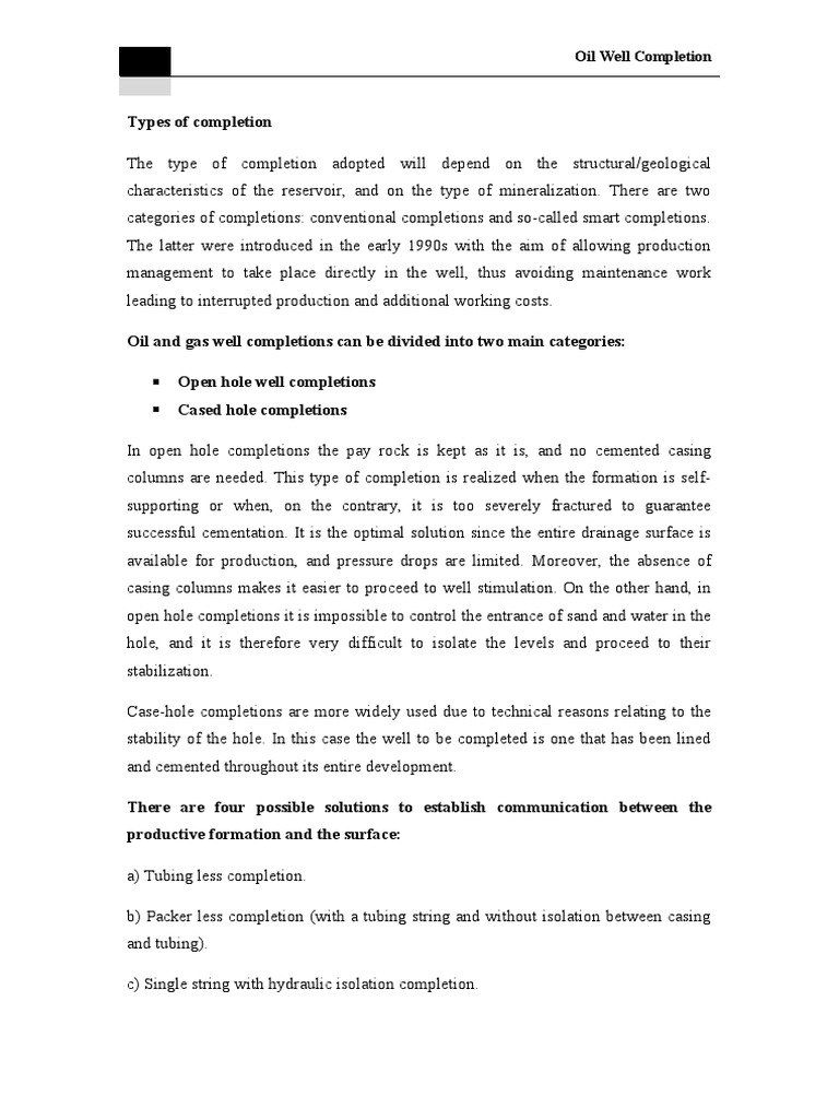 Types of Completion | PDF | Oil Well | Casing (Borehole)