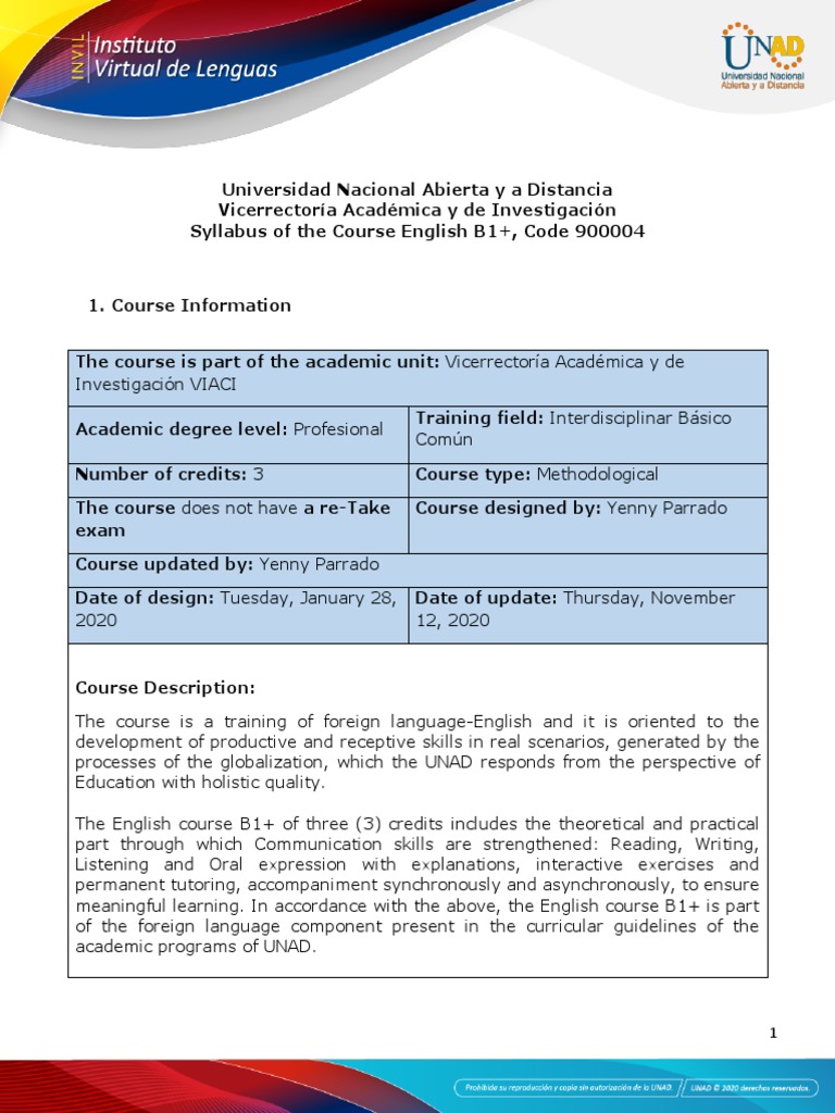 Course Syllabus. English B1+ | PDF | Job Interview | Curriculum