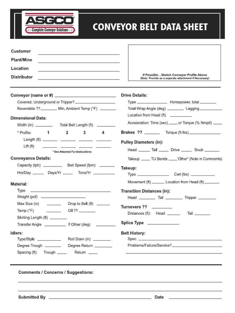 Conveyor Belt Data Sheet Profile Instructions 1 | PDF
