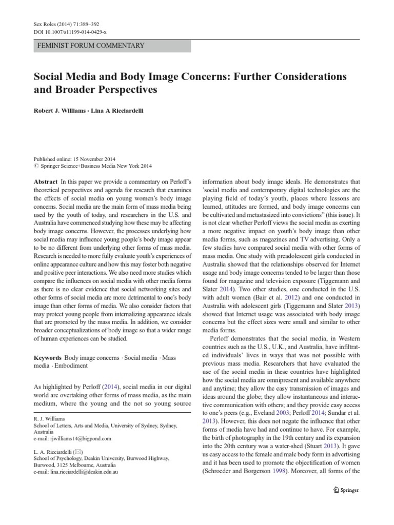 Social Media and Body Image Concerns - Further Considerations and ...