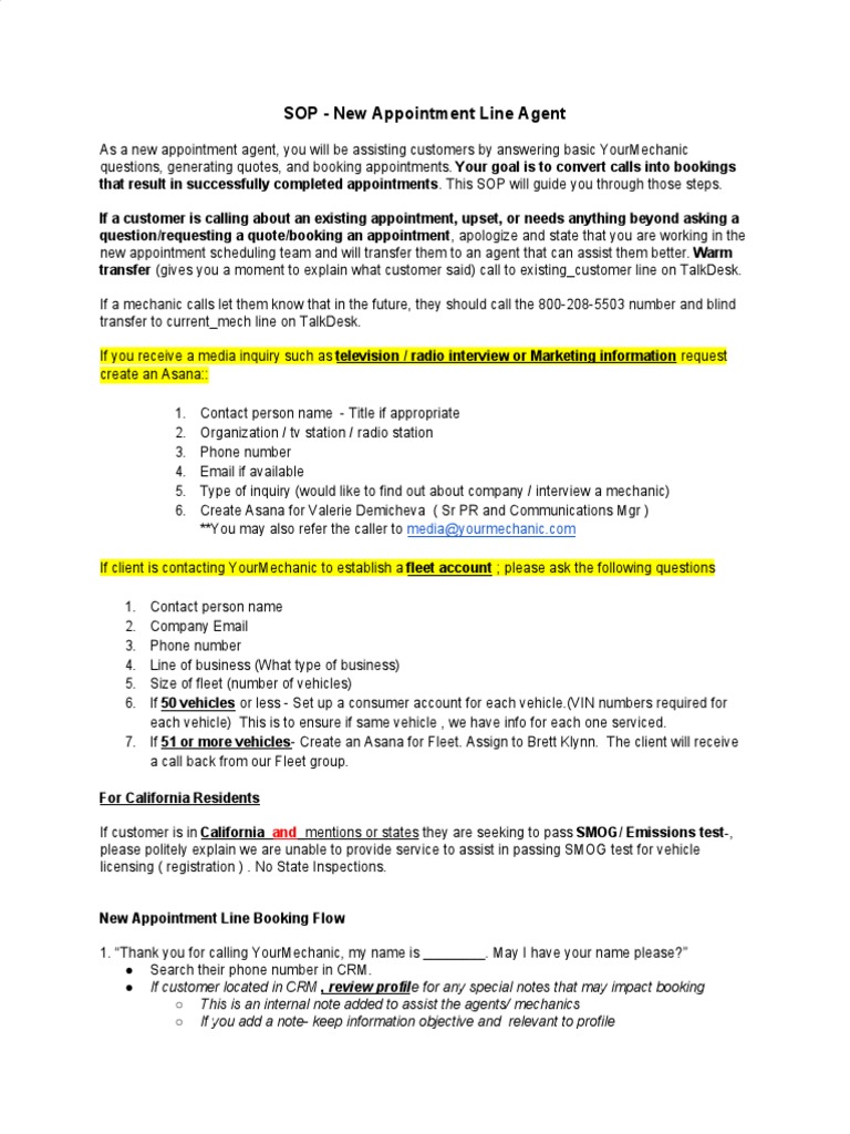 SOP - New Appointment Line Agent | PDF | Stored Value Card | Credit Card