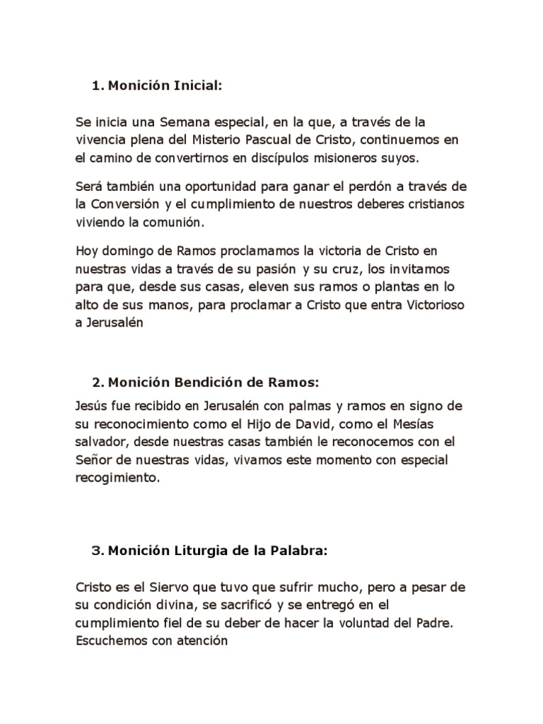 Moniciones Domingo de Ramos | PDF | Misa (liturgia) | Cristo (título)