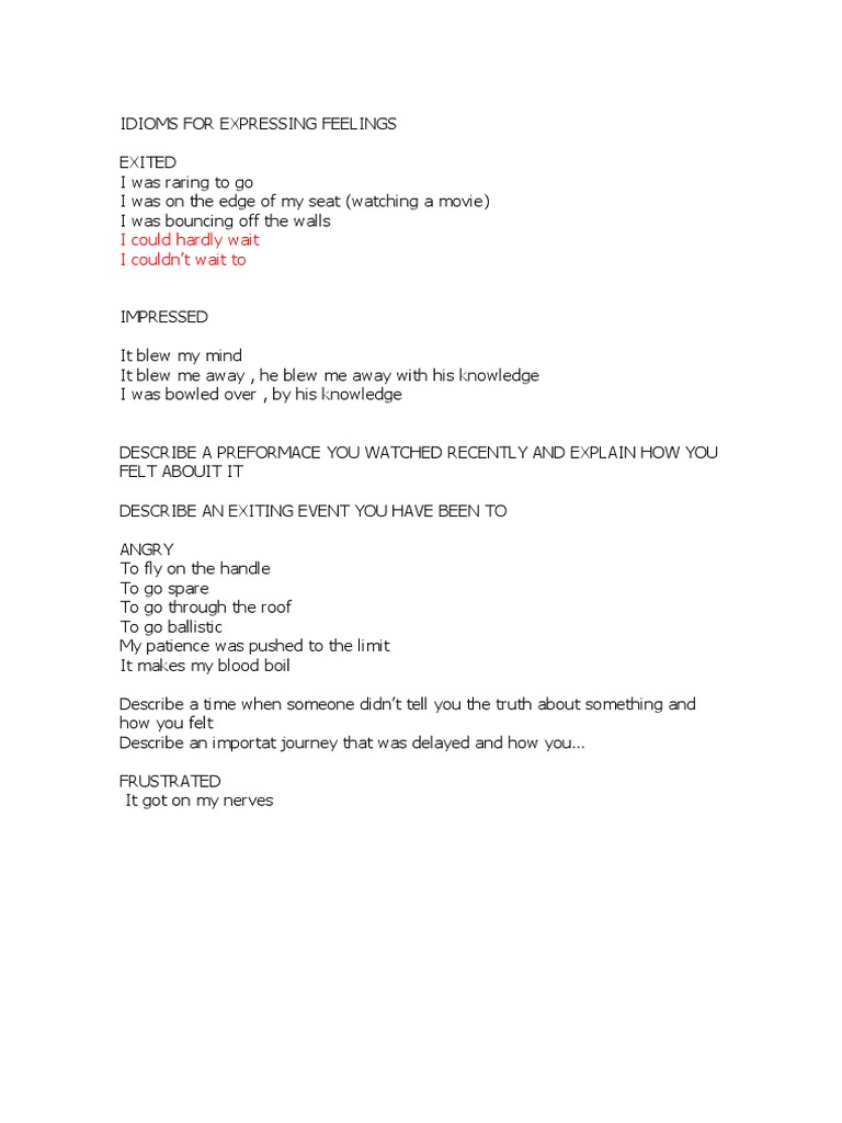 Idioms For Expressing Feelings | PDF