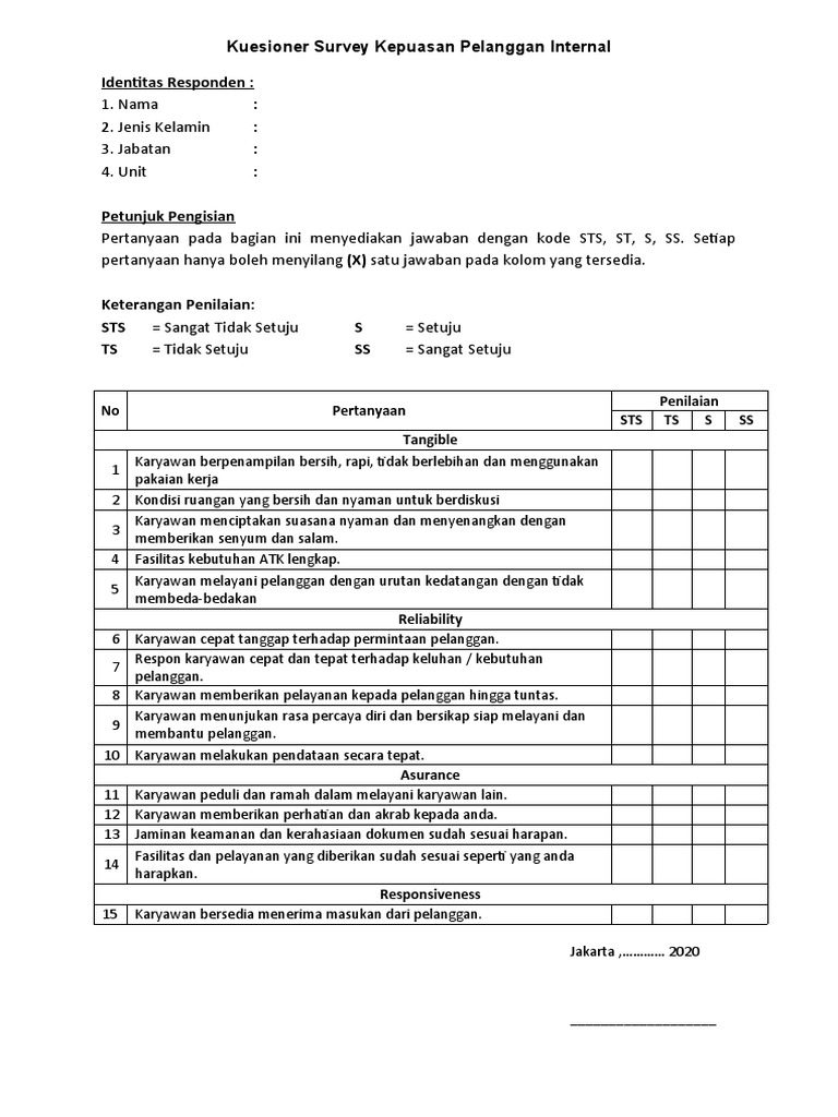 Kuesioner Survey Kepuasan Pelanggan Internal | PDF