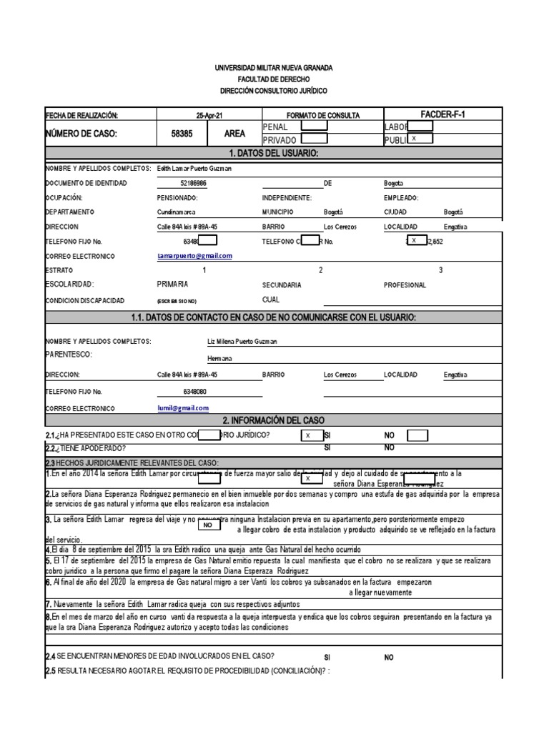 Formatos f1 f2 y f3 Consultorio 2021-II Edith Lamar | PDF | Bogotá ...