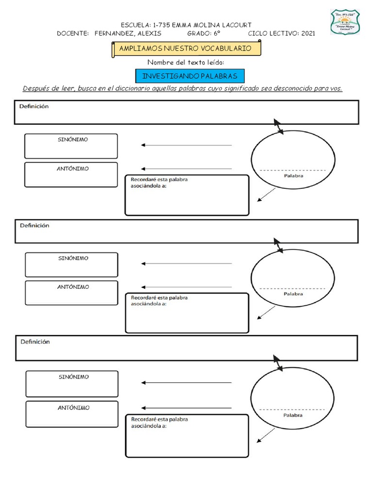 Organizador Palabras Desconocidas | PDF | Artes del Lenguaje y Comunicación