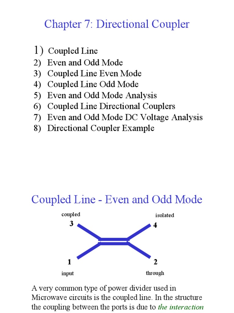Even and Odd Mode Analysis in Couplers | PDF | Electrical Network ...